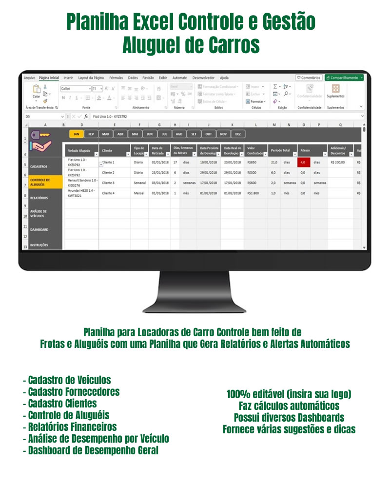 Planilha Excel Controle e Gestão Aluguel de Carros – Planilhas Excel