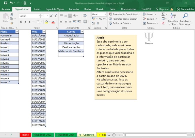 Planilha de Gestão para Psicólogo – Planilhas Excel