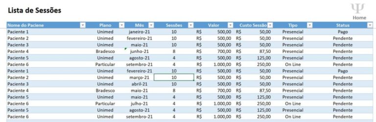 Planilha de Gestão para Psicólogo – Planilhas Excel