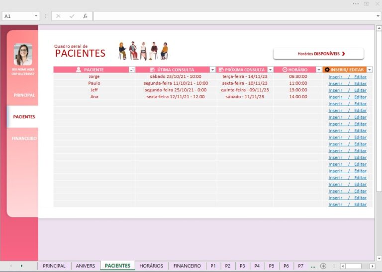 Planilha Agendamento Psicólogo – Planilhas Excel