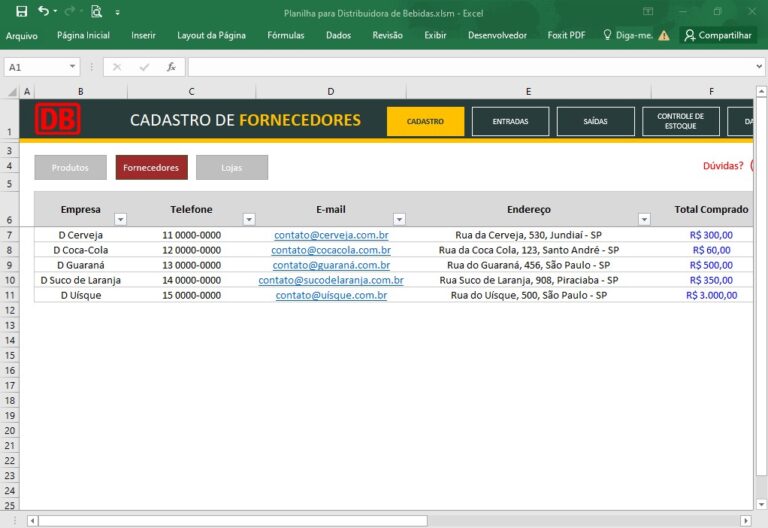 Planilha Vendas e Estoque de Bebidas – Planilhas Excel