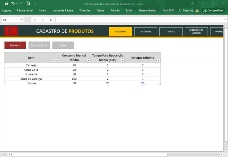 Planilha Vendas e Estoque de Bebidas – Planilhas Excel