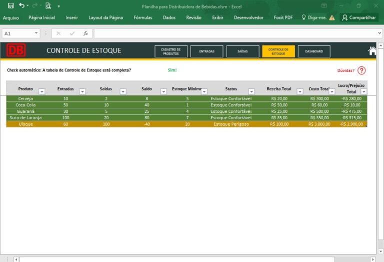 Planilha Vendas e Estoque de Bebidas – Planilhas Excel
